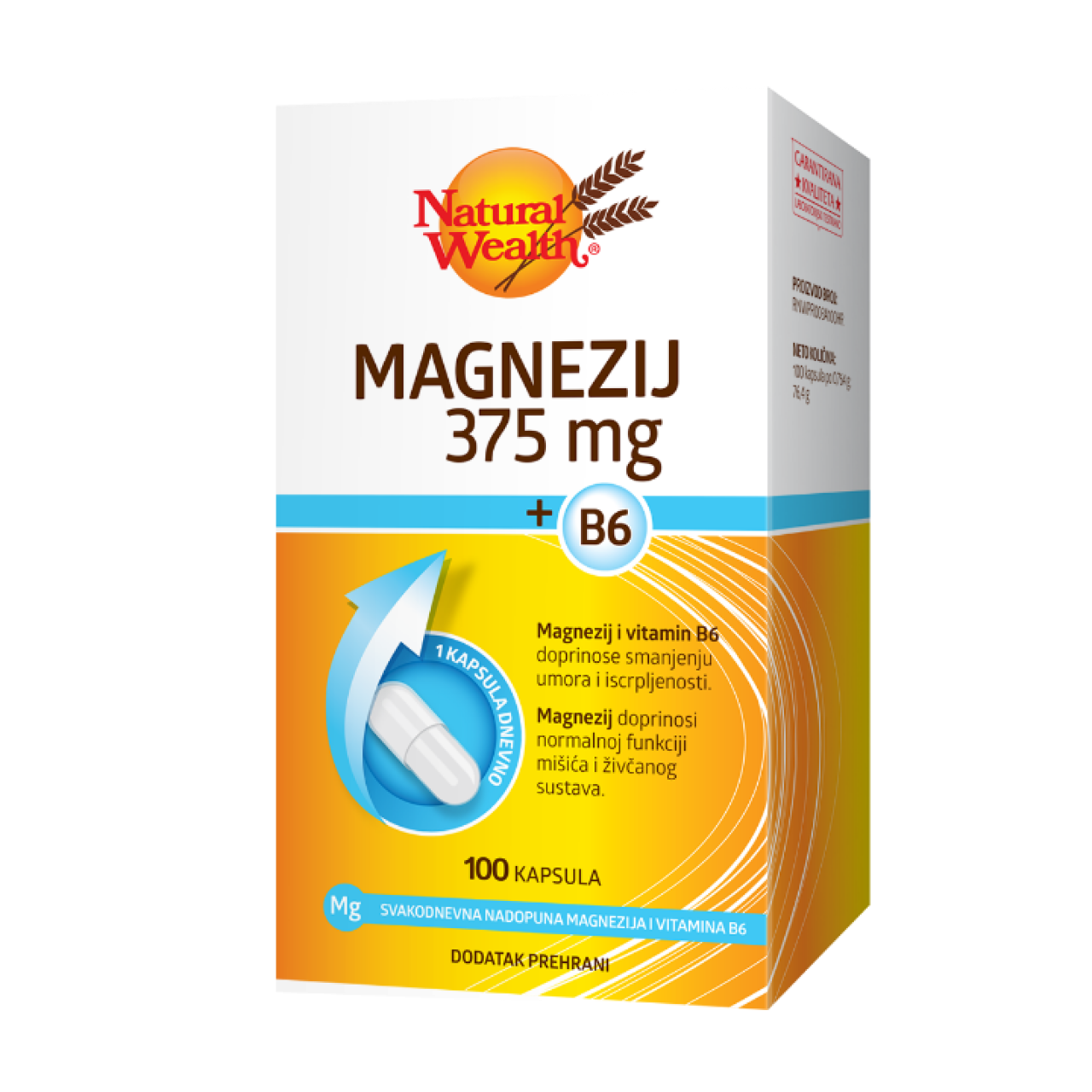 NATURAL WEALTH MAGNEZIJUM 375 Mg+B6, 100 KAPSULA | On-line Apoteka Janković